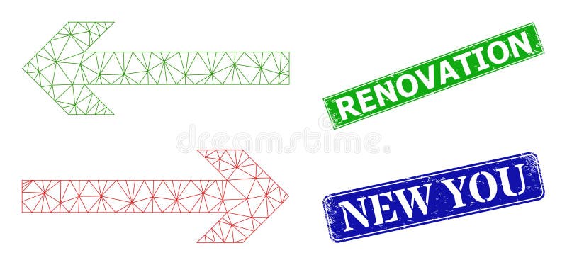 Grunge Renovation Seals and Triangular Mesh Exchange Arrows Icon Stock ...