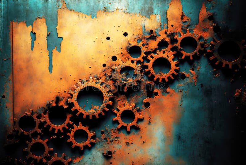 Grunge Rusty Industrial Wall with Cogs and Gears. Generative AI Stock ...
