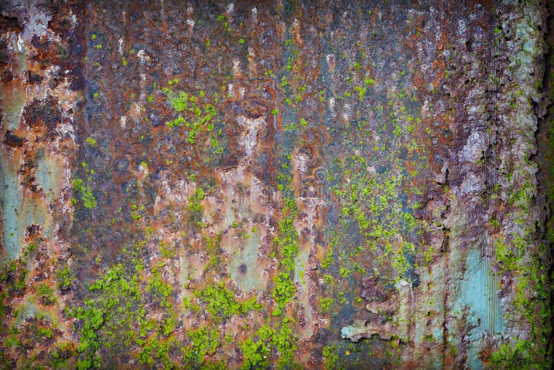 Grunge Rusty Iron with Pieces of Paint and Moss Stock Photo - Image of ...