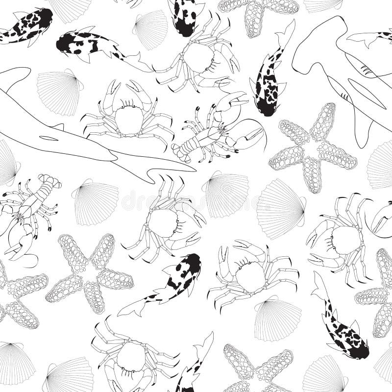 Sea shell seamless pattern stock vector. Illustration of black - 26958426