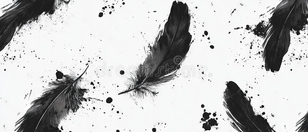 Grunge Seamless Pattern Featuring Feathered Black Ink Designs on a ...