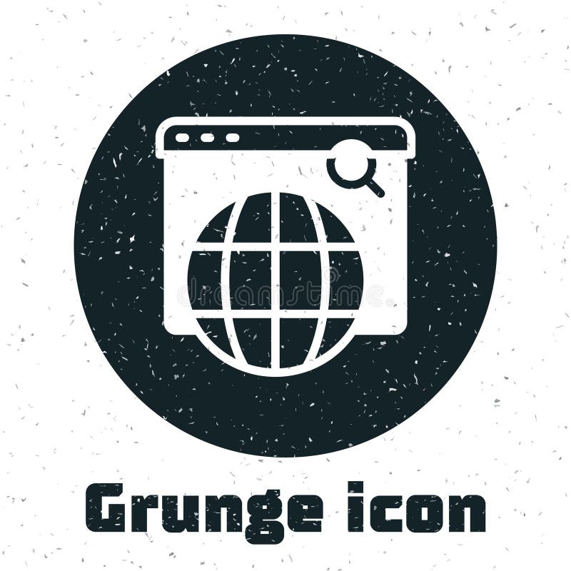 Grunge Search Engine Icon Isolated on White Background. Monochrome ...
