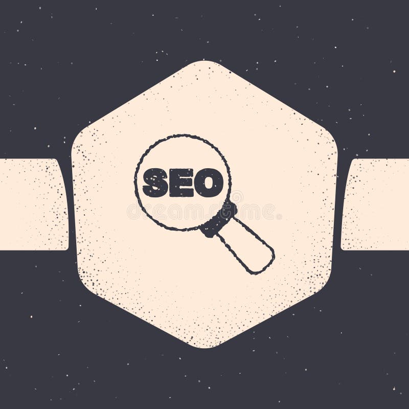 Grunge SEO Optimization Icon Isolated on Grey Background. Monochrome ...