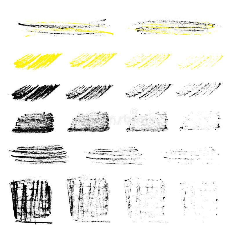 Grunge Shape Texture, Charcoal Strokes Set, Crayon Scribble Isolated ...