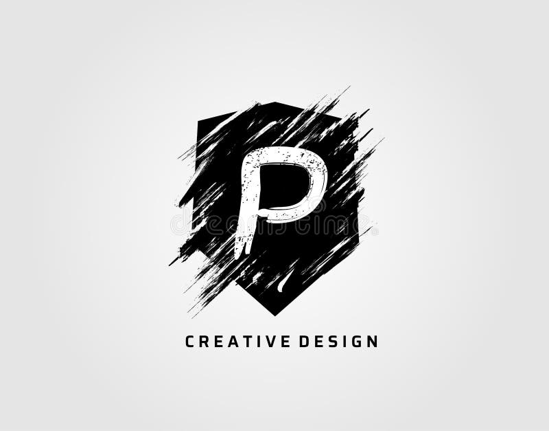 Grunge Shield Icon with Letter P. Rustic Shield Logo Stock Illustration ...