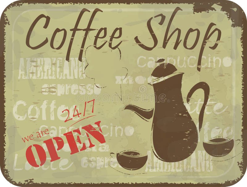 Grunge Sign Pattern for Coffee Shop Stock Vector - Illustration of ...