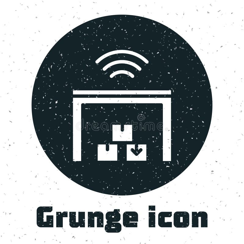 Grunge Smart Warehouse System Icon Isolated on White Background ...