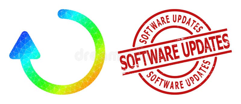 Grunge Software Updates Stamp Print and Polygonal Spectral Colored ...