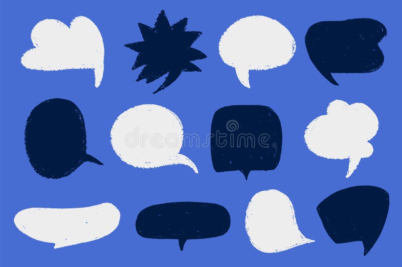 Grunge Speech Frames in Dark Blue Color Tones. Hand Drawn Abstract Chat ...