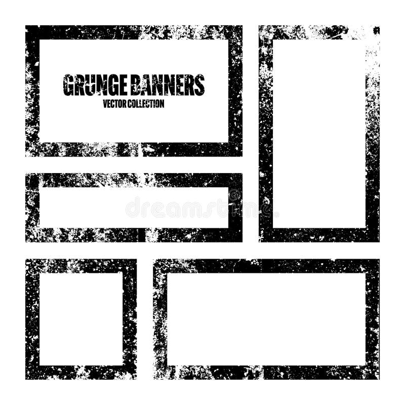 Grunge Square Frames, Banners with Stains and Scratches. Brush Stroke ...