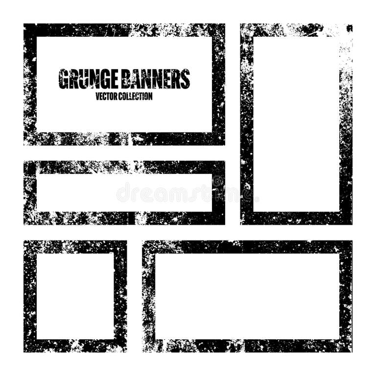 Grunge Square Frames, Banners with Stains and Scratches. Brush Stroke ...
