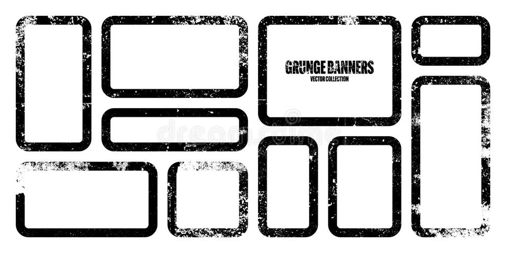 Grunge Square Frames, Banners with Stains and Scratches. Brush Stroke ...