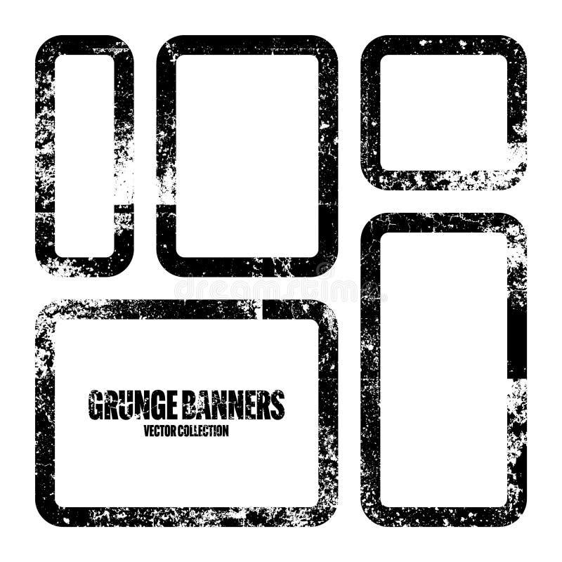 Grunge Square Frames, Banners with Stains and Scratches. Brush Stroke ...