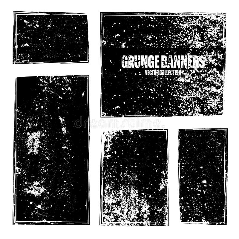 Grunge Square Frames, Banners with Stains and Scratches. Brush Stroke ...