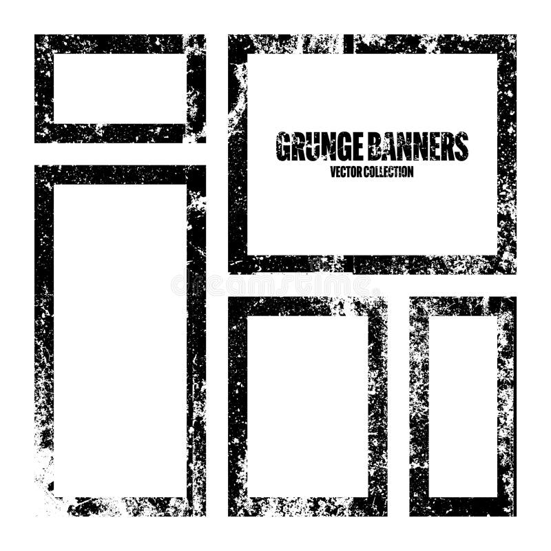 Grunge Square Frames, Banners with Stains and Scratches. Brush Stroke ...