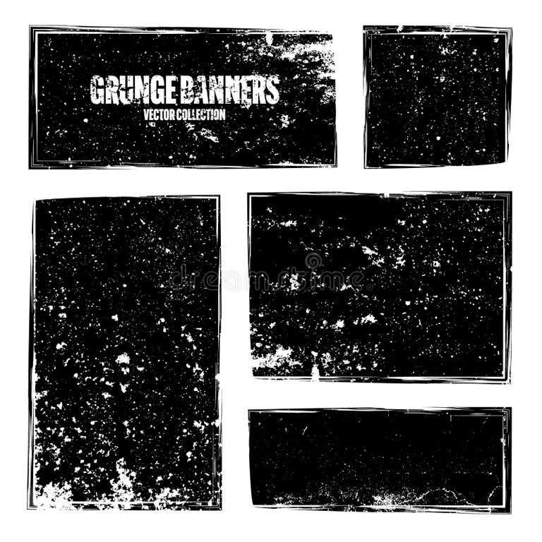 Grunge Square Frames, Banners with Stains and Scratches. Brush Stroke ...