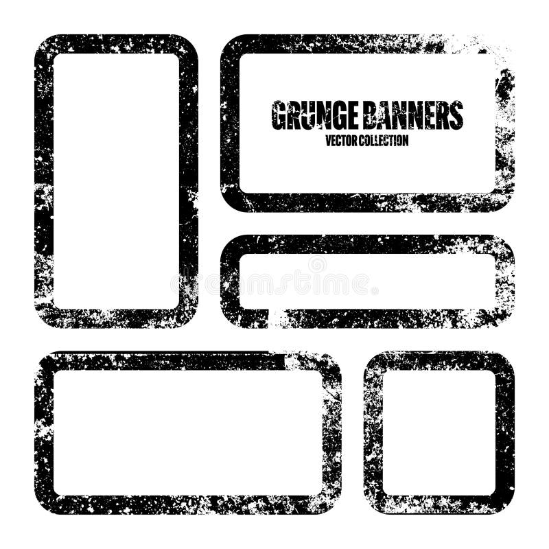 Grunge Square Frames, Banners with Stains and Scratches. Brush Stroke ...