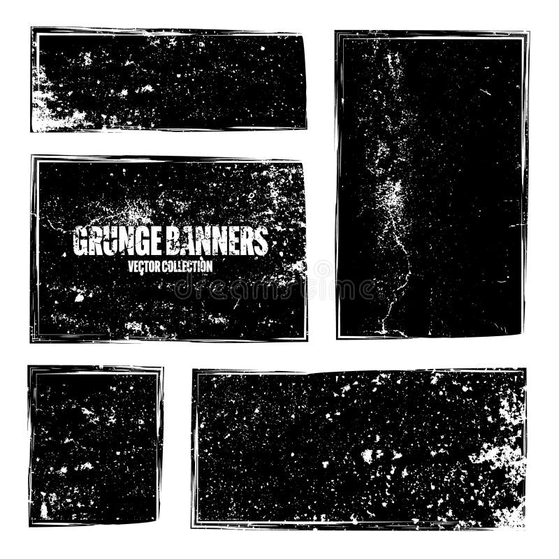 Grunge Square Frames, Banners with Stains and Scratches. Brush Stroke ...