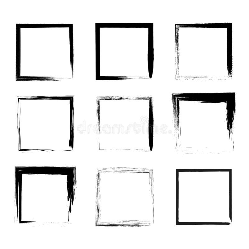 Grunge Square Frames. Black Brush Strokes. Abstract Border Vector ...