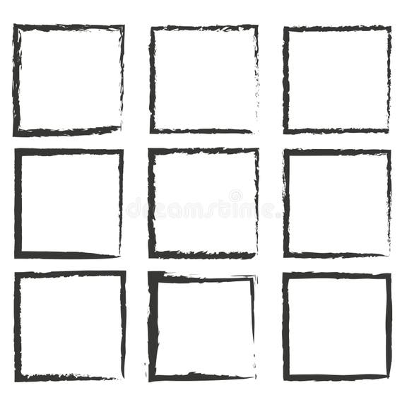 Grunge Square Frames. Hand Drawn Vector. Abstract Black Shapes. Rough ...