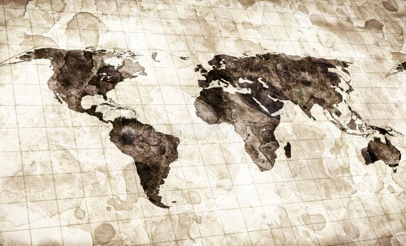Grunge Stained Map of the World Stock Illustration - Illustration of ...