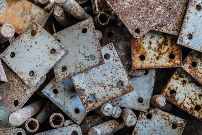 Grunge Steel Plate Stack in Construction Site Stock Image - Image of ...