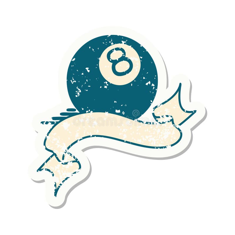 Grunge Sticker with Banner of a 8 Ball Stock Vector - Illustration of ...