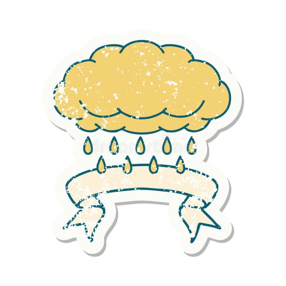Grunge Sticker with Banner of a Cloud Raining Stock Vector ...