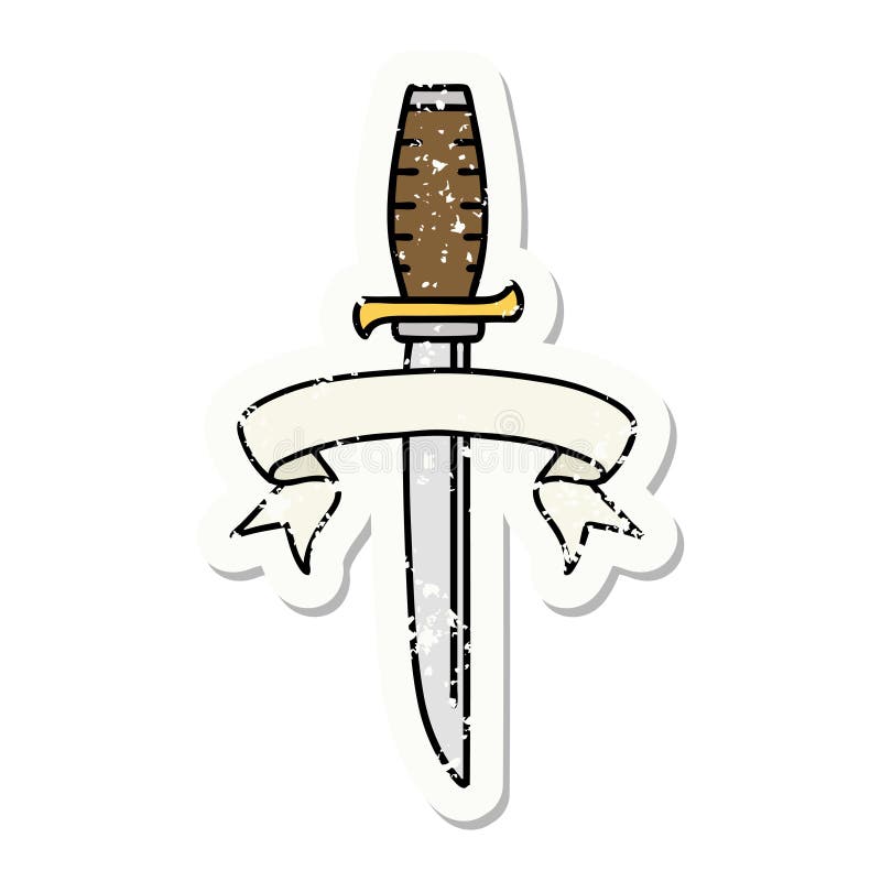 Grunge Sticker with Banner of a Dagger Stock Vector - Illustration of ...