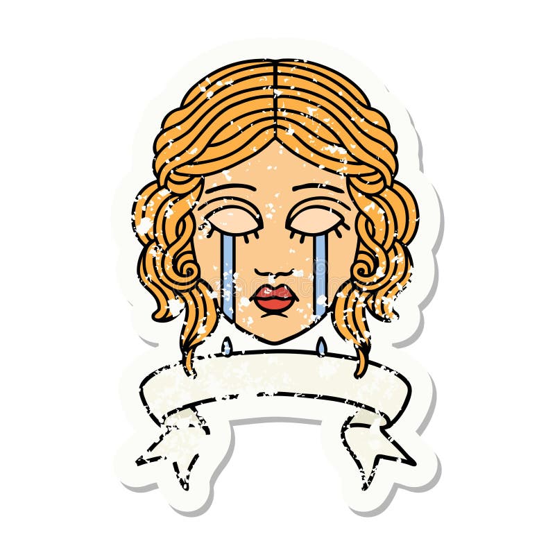 Grunge Sticker with Banner of Female Face Crying Stock Vector ...