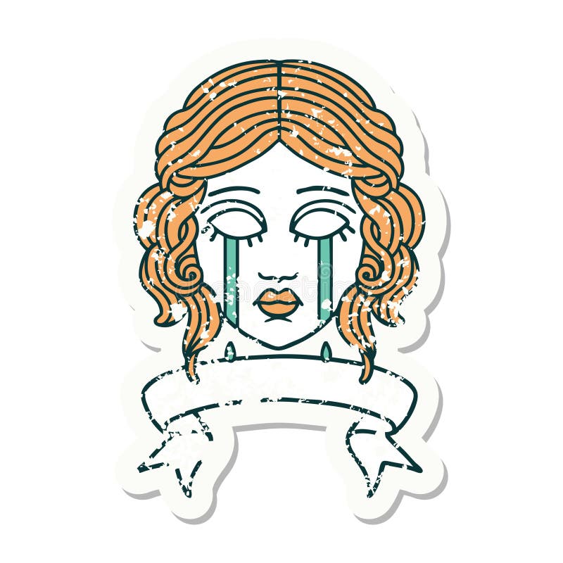 Grunge Sticker with Banner of Female Face Crying Stock Vector ...