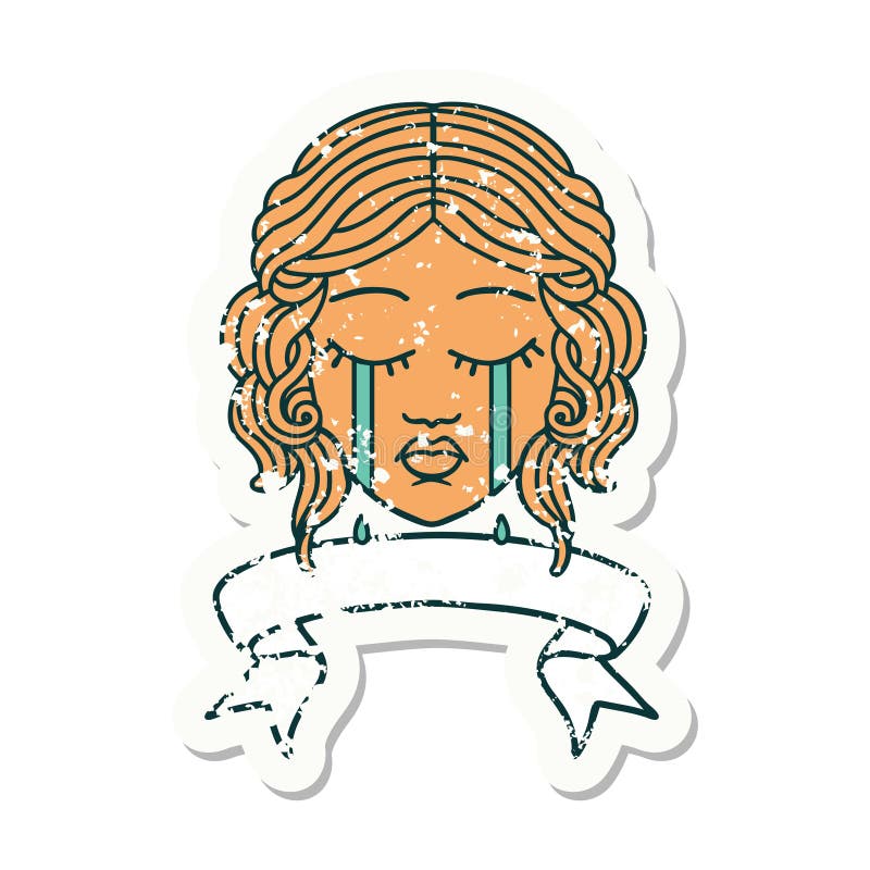 Grunge Sticker with Banner of Female Face Crying Stock Vector ...