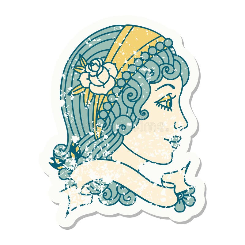 Grunge Sticker with Banner of a Gypsy Head Stock Vector - Illustration ...