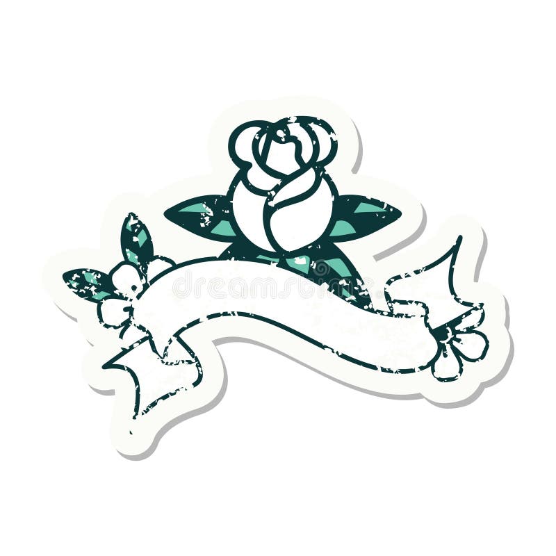 Grunge Sticker with Banner of a Single Rose Stock Vector - Illustration ...