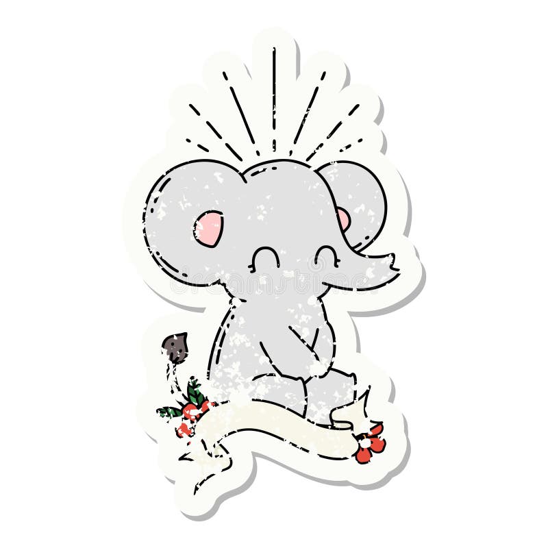 Grunge Sticker of Tattoo Style Cute Elephant Stock Vector ...