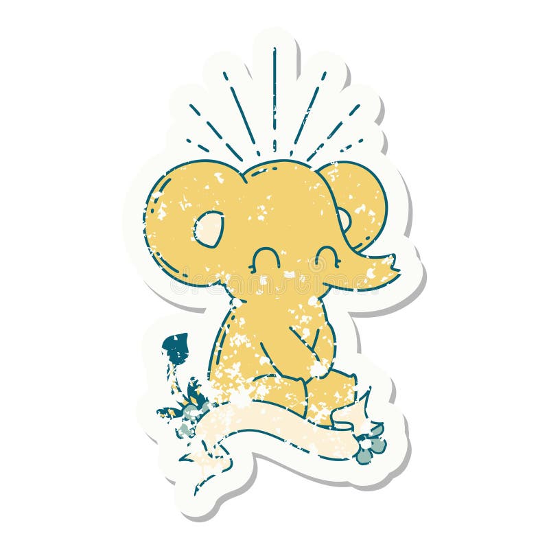 Grunge Sticker of Tattoo Style Cute Elephant Stock Vector ...