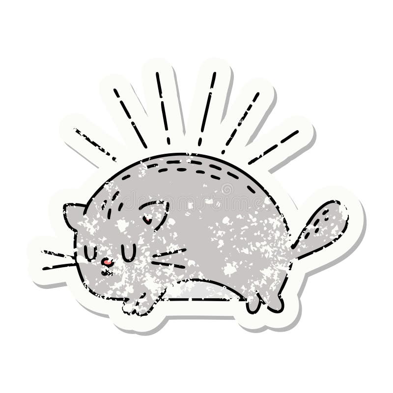 Grunge Sticker of Tattoo Style Happy Cat Stock Vector - Illustration of ...