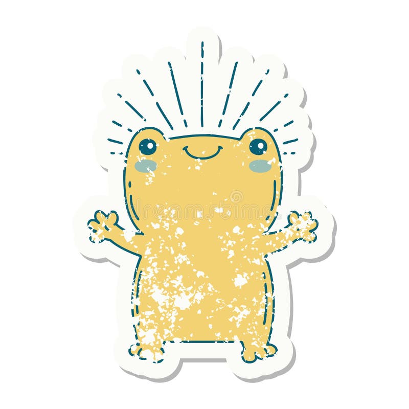 Grunge Sticker of Tattoo Style Happy Frog Stock Vector - Illustration ...