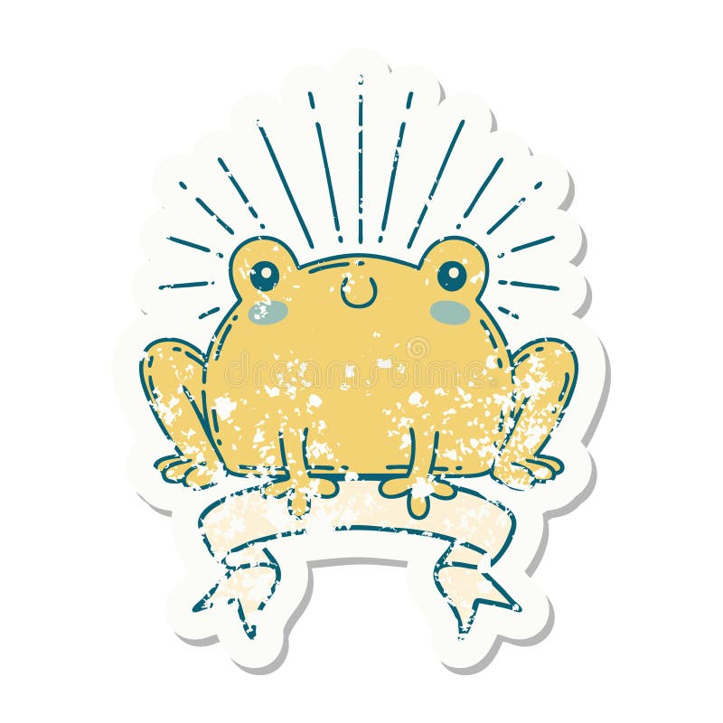 Grunge Sticker of Tattoo Style Happy Frog Stock Vector - Illustration ...