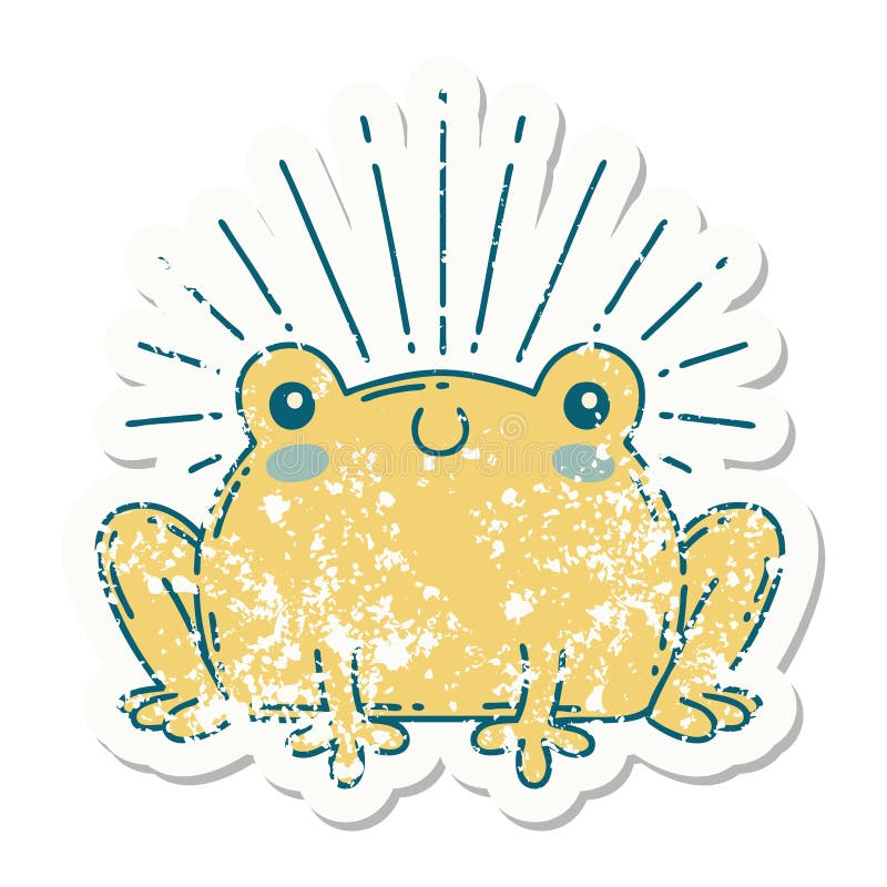 Grunge Sticker of Tattoo Style Happy Frog Stock Vector - Illustration ...