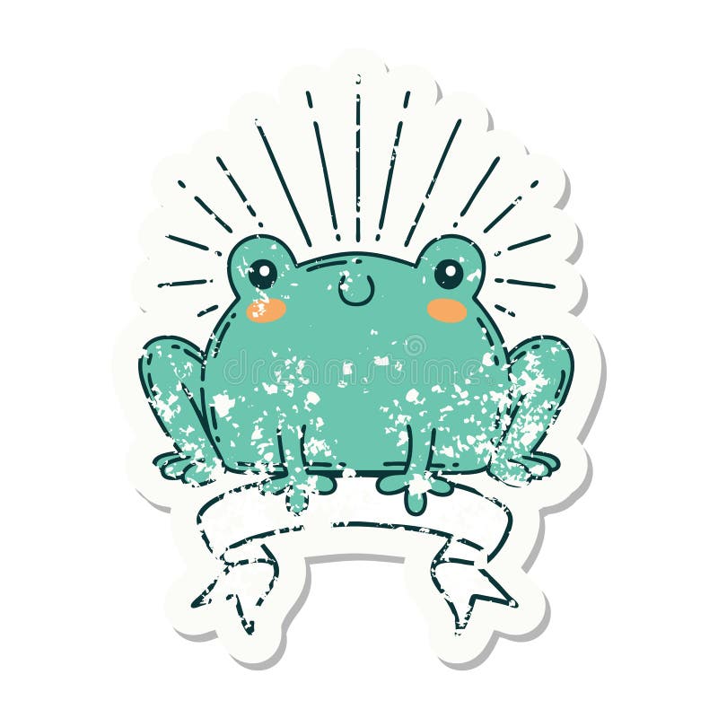 Grunge Sticker of Tattoo Style Happy Frog Stock Vector - Illustration ...