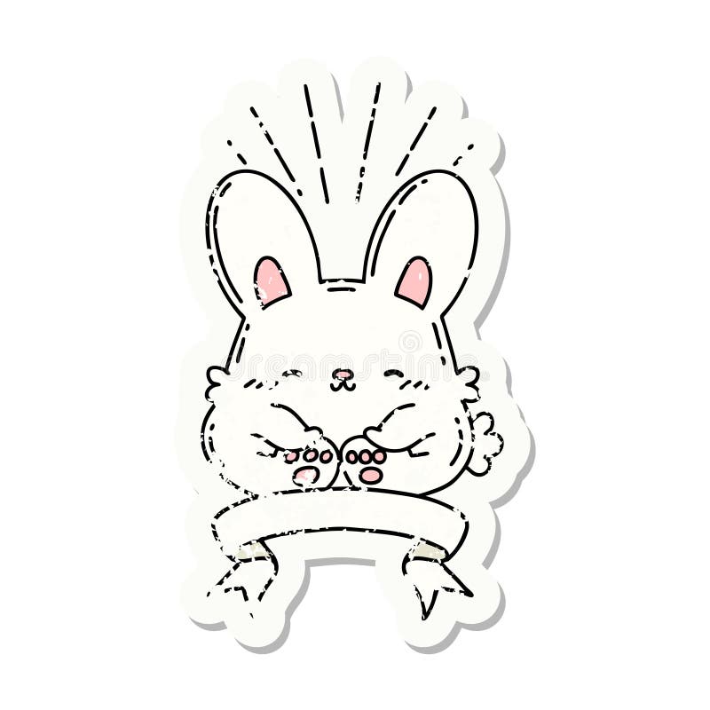 Grunge Sticker of Tattoo Style Happy Rabbit Stock Vector - Illustration ...