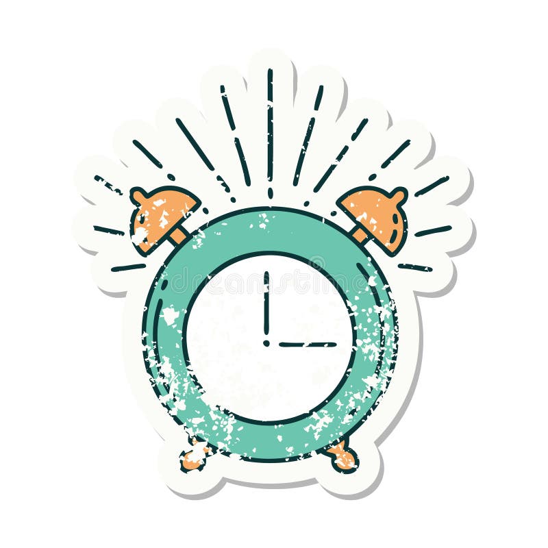 Grunge Sticker of Tattoo Style Ringing Alarm Clock Stock Vector ...