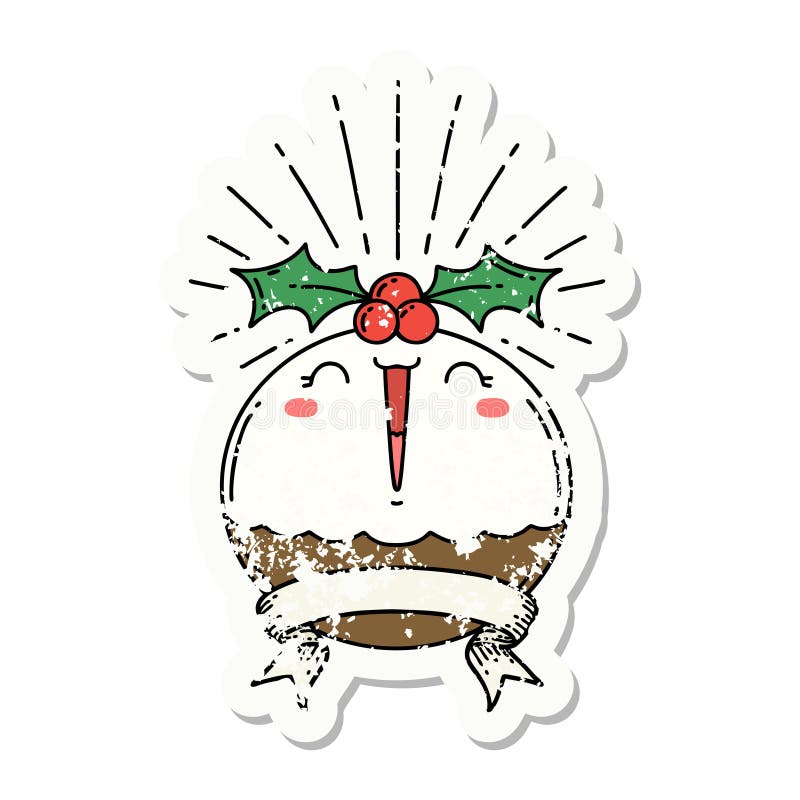 Grunge Sticker of Tattoo Style Singing Christmas Pudding Stock Vector ...