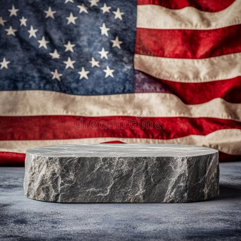 Grunge Stone Podium on American Flag Background. 3d Rendering Stock ...