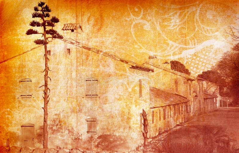 Grunge street of houses stock illustration. Illustration of burnt - 2532012