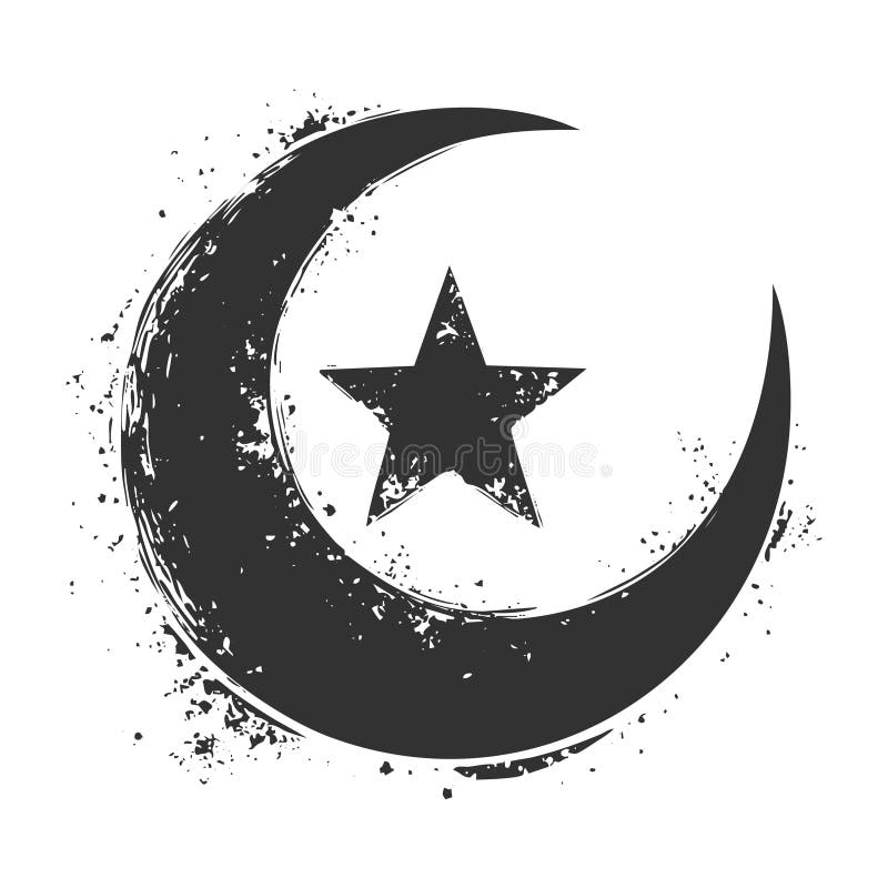 Grunge Style Crescent and Star Symbol in Black on White Background ...