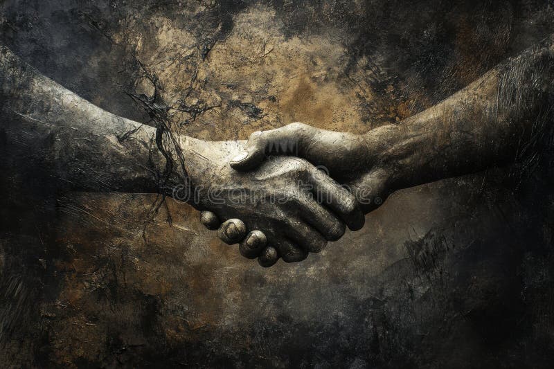 Grunge Style Handshake Symbolizing Unity and Agreement between Diverse ...
