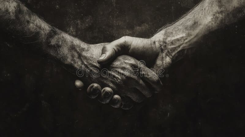 Grunge Style Handshake between Two Strong Hands Expressing Unity and ...