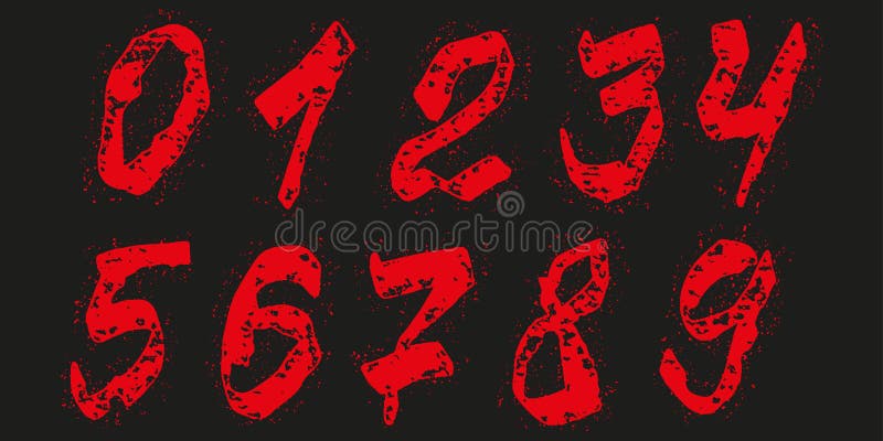 Grunge Style Red Numbers on Black Background.Vector Art Font. Stock ...